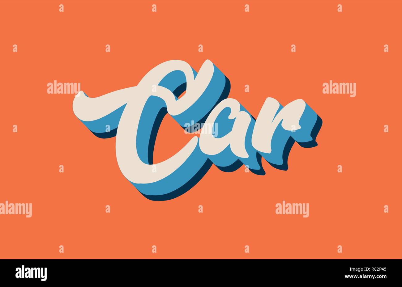 car hand written word text for typography design in orange blue white ...