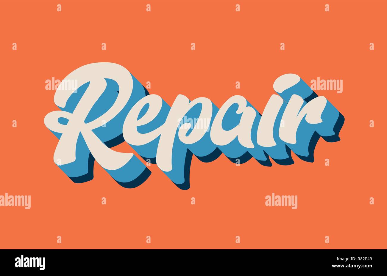 repair hand written word text for typography design in orange blue ...