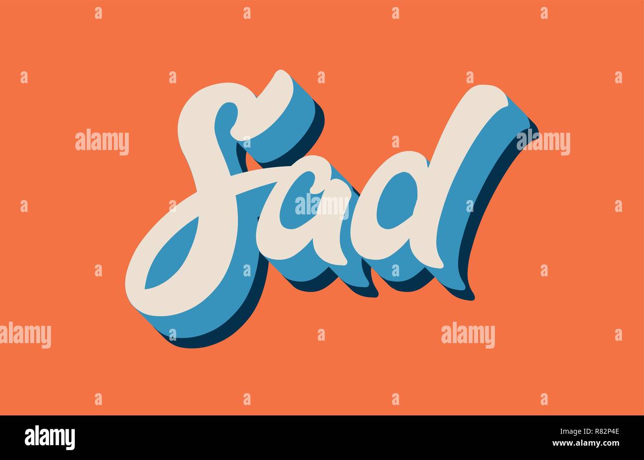 sad hand written word text for typography design in orange blue white ...