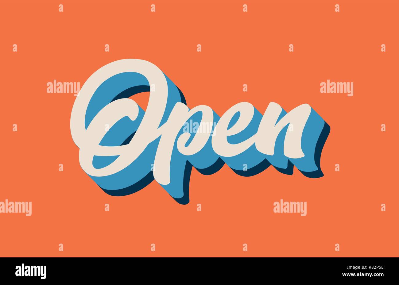 open hand written word text for typography design in orange blue white ...