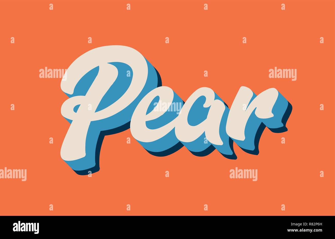 pear hand written word text for typography design in orange blue white ...