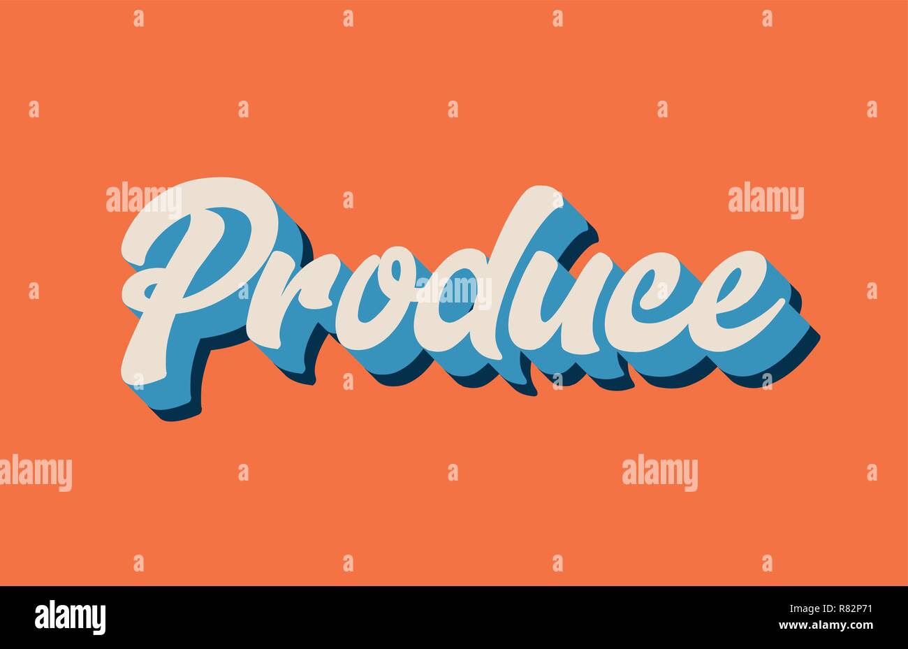 produce hand written word text for typography design in orange blue ...