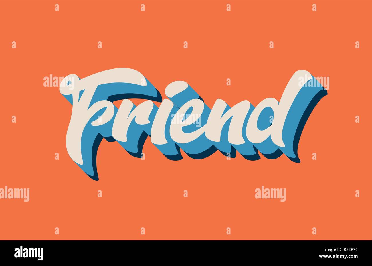 friend hand written word text for typography design in orange blue ...