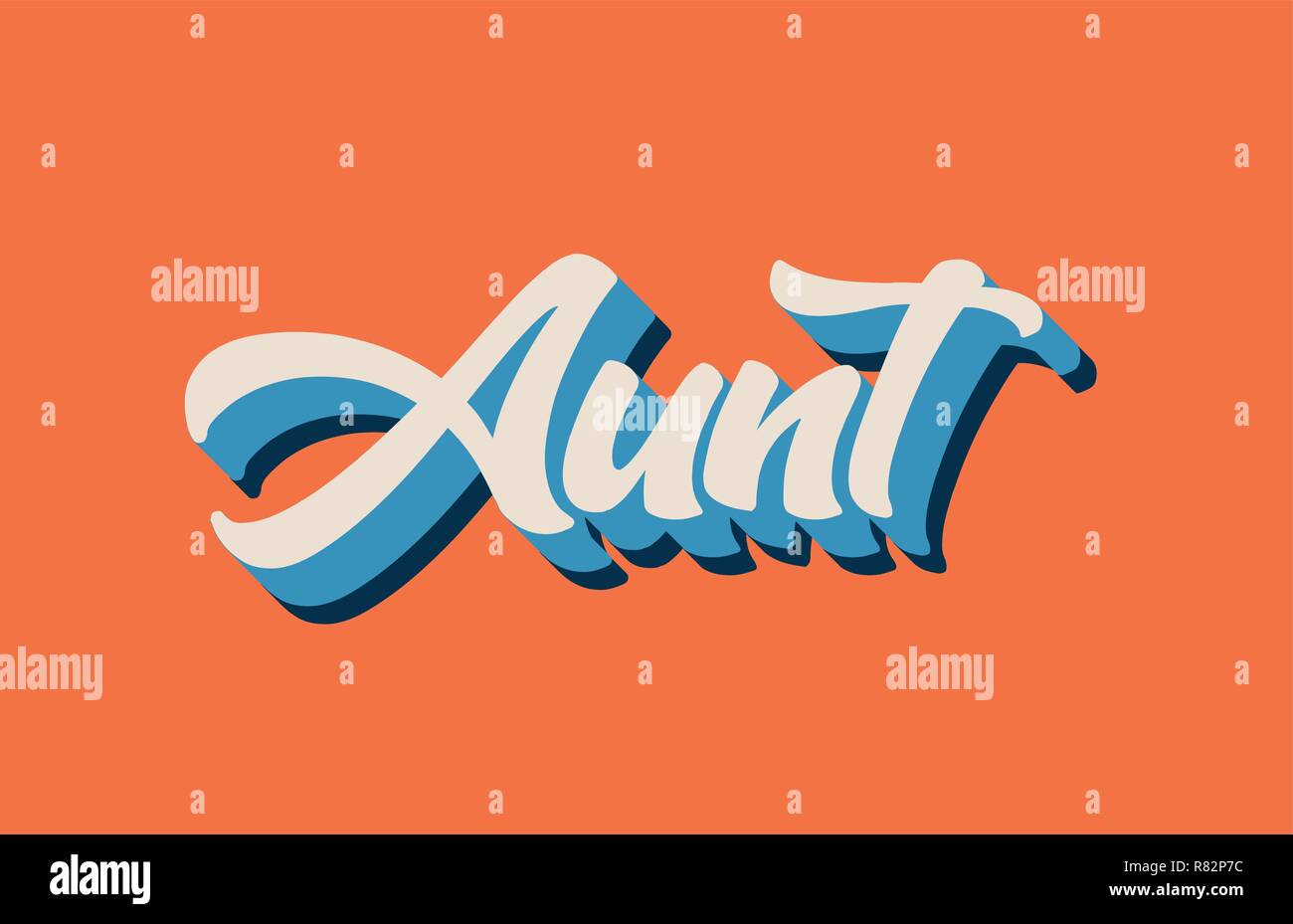 aunt hand written word text for typography design in orange blue white ...