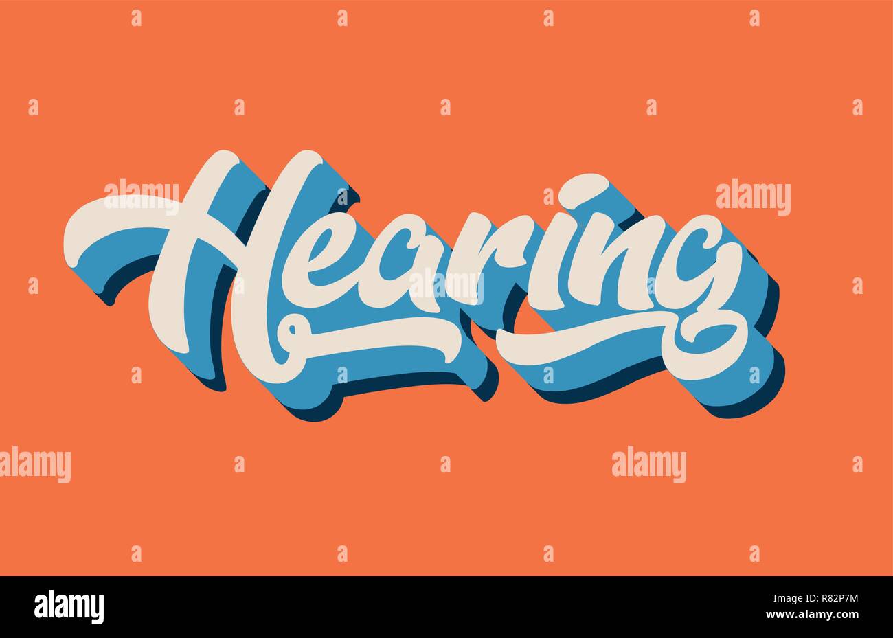 hearing hand written word text for typography design in orange blue ...