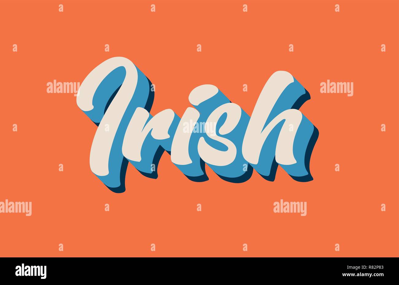 irish hand written word text for typography design in orange blue white ...