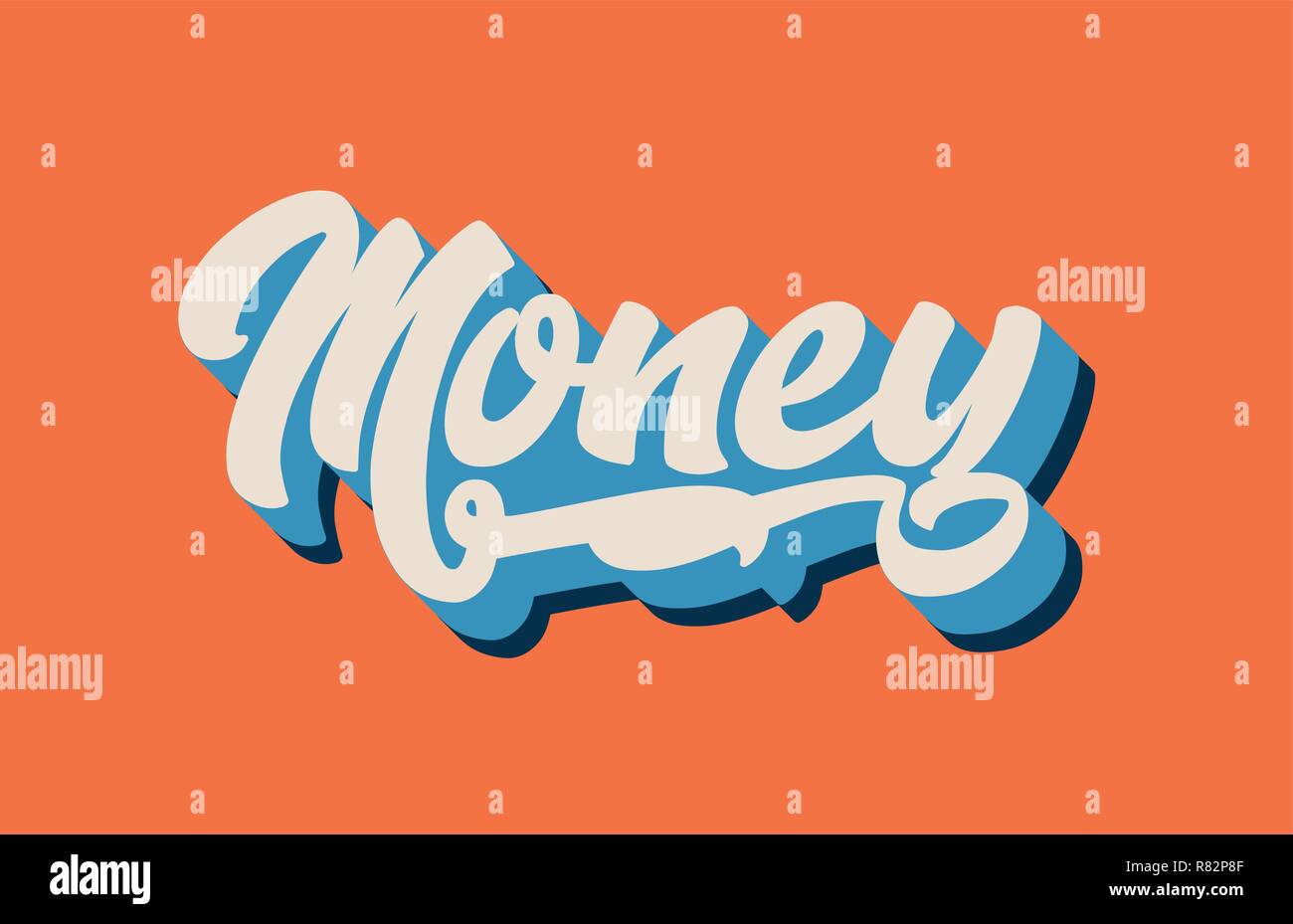 money hand written word text for typography design in orange blue white ...