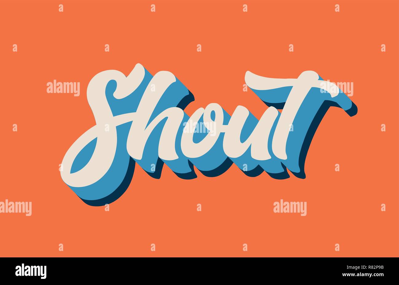 shout hand written word text for typography design in orange blue white ...