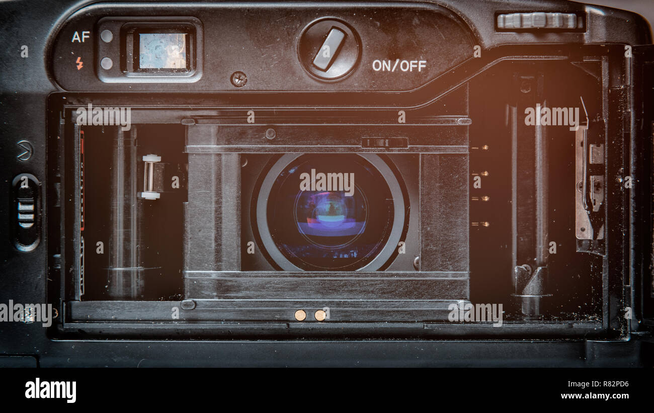 Vintage retro 35mm film camera - inside view Stock Photo - Alamy