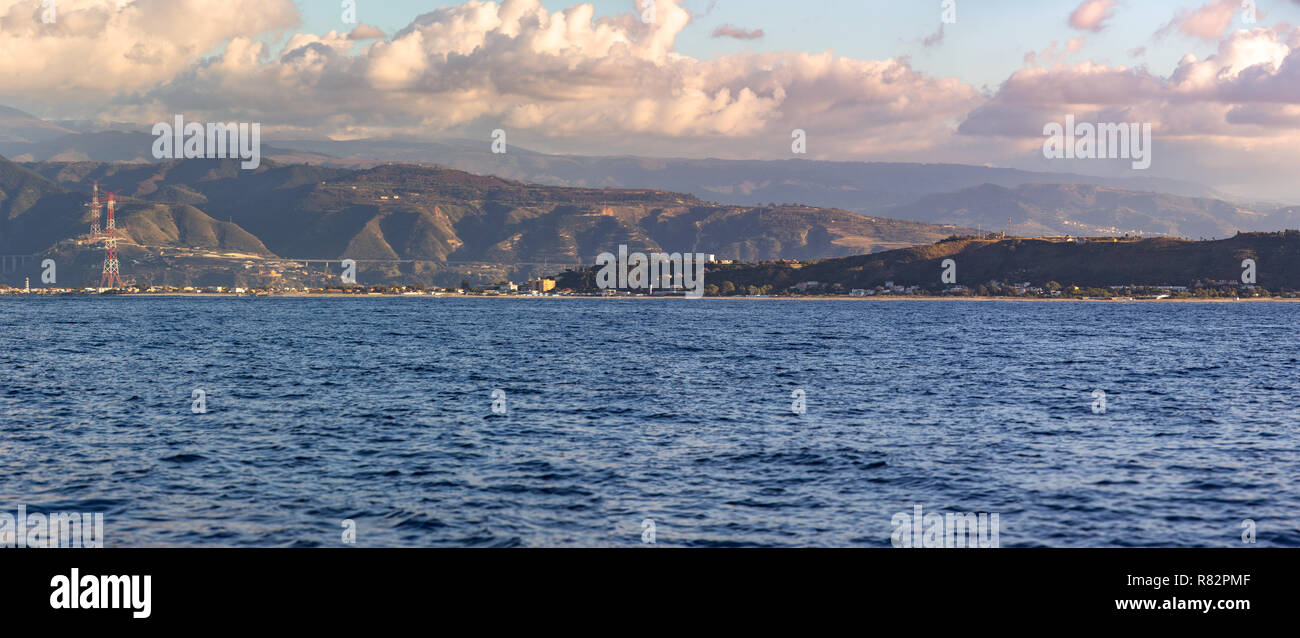 The Strait of Messina and the highest pylons in the world. Italy ...