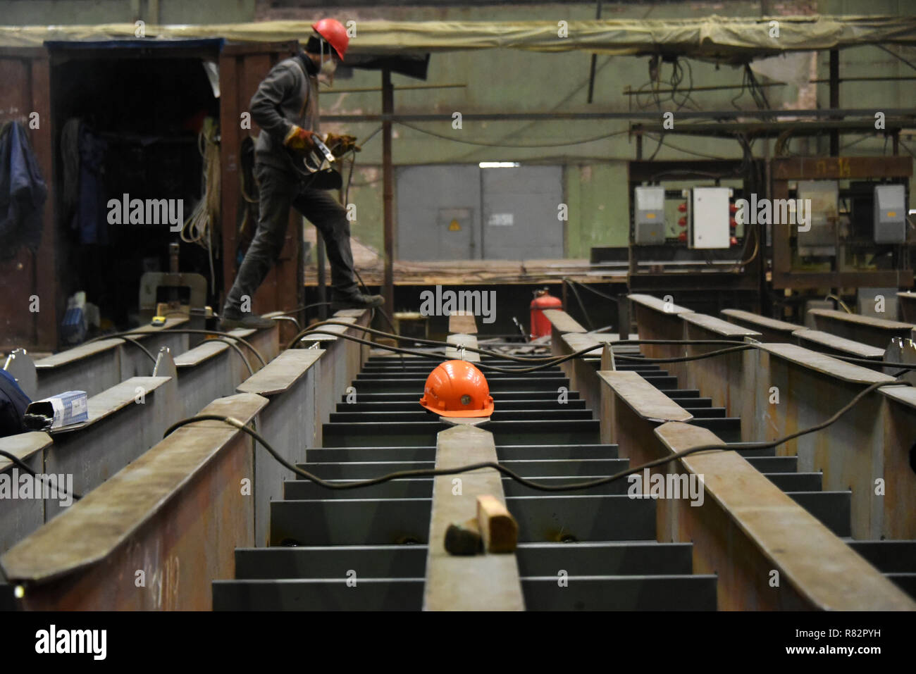 Ship building at the Russian shipyard "LOTOS" in Astrakhan, Russia ...