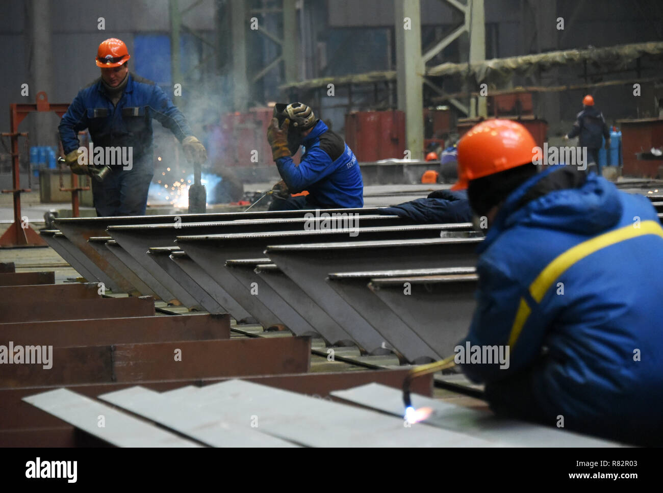 Ship building at the Russian shipyard "LOTOS" in Astrakhan, Russia ...