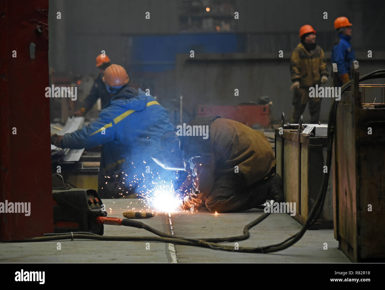 Ship building at the Russian shipyard "LOTOS" in Astrakhan, Russia ...