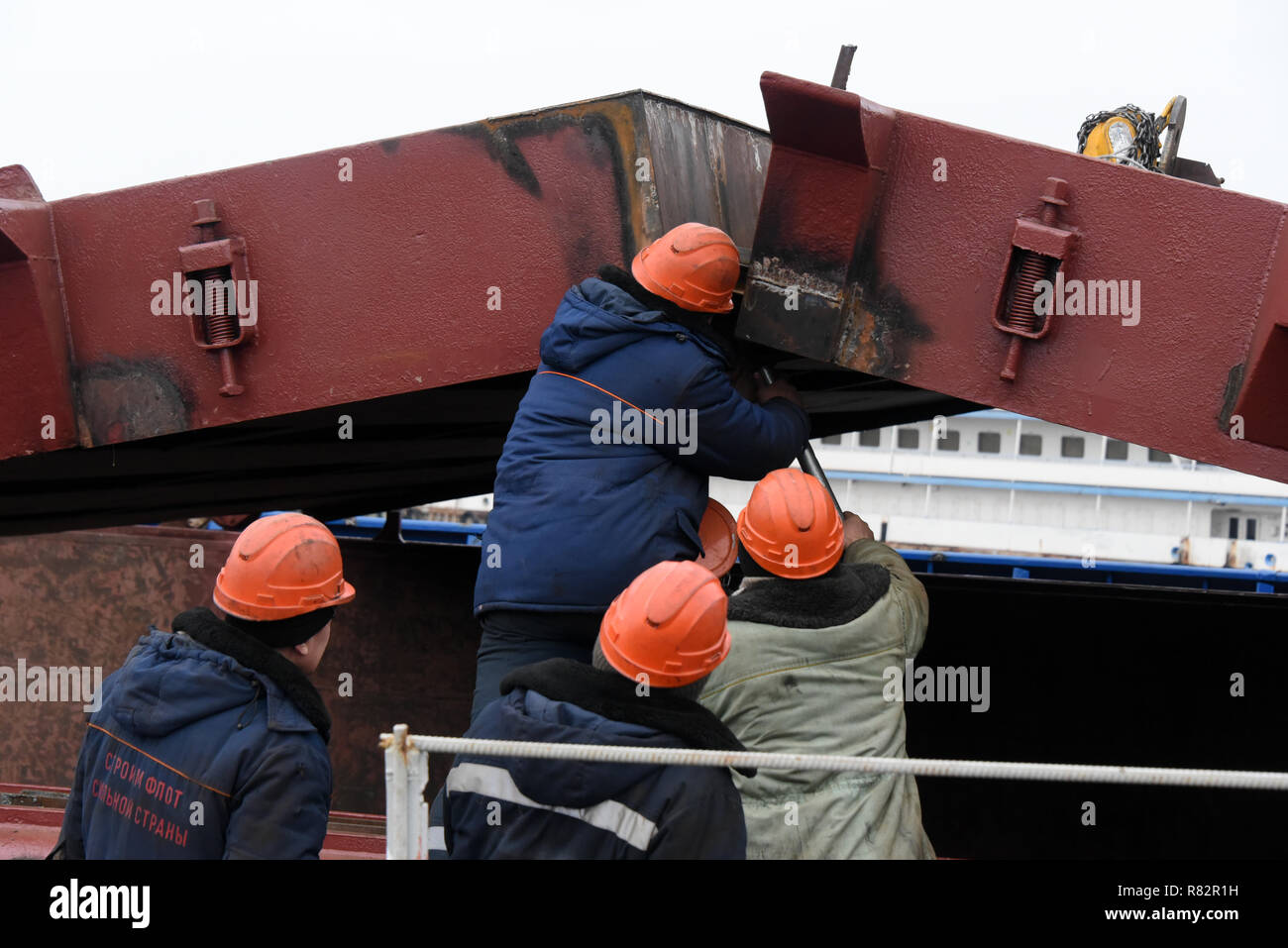 Ship building at the Russian shipyard "LOTOS" in Astrakhan, Russia ...