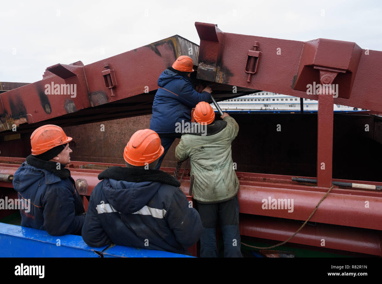 Ship building at the Russian shipyard "LOTOS" in Astrakhan, Russia ...