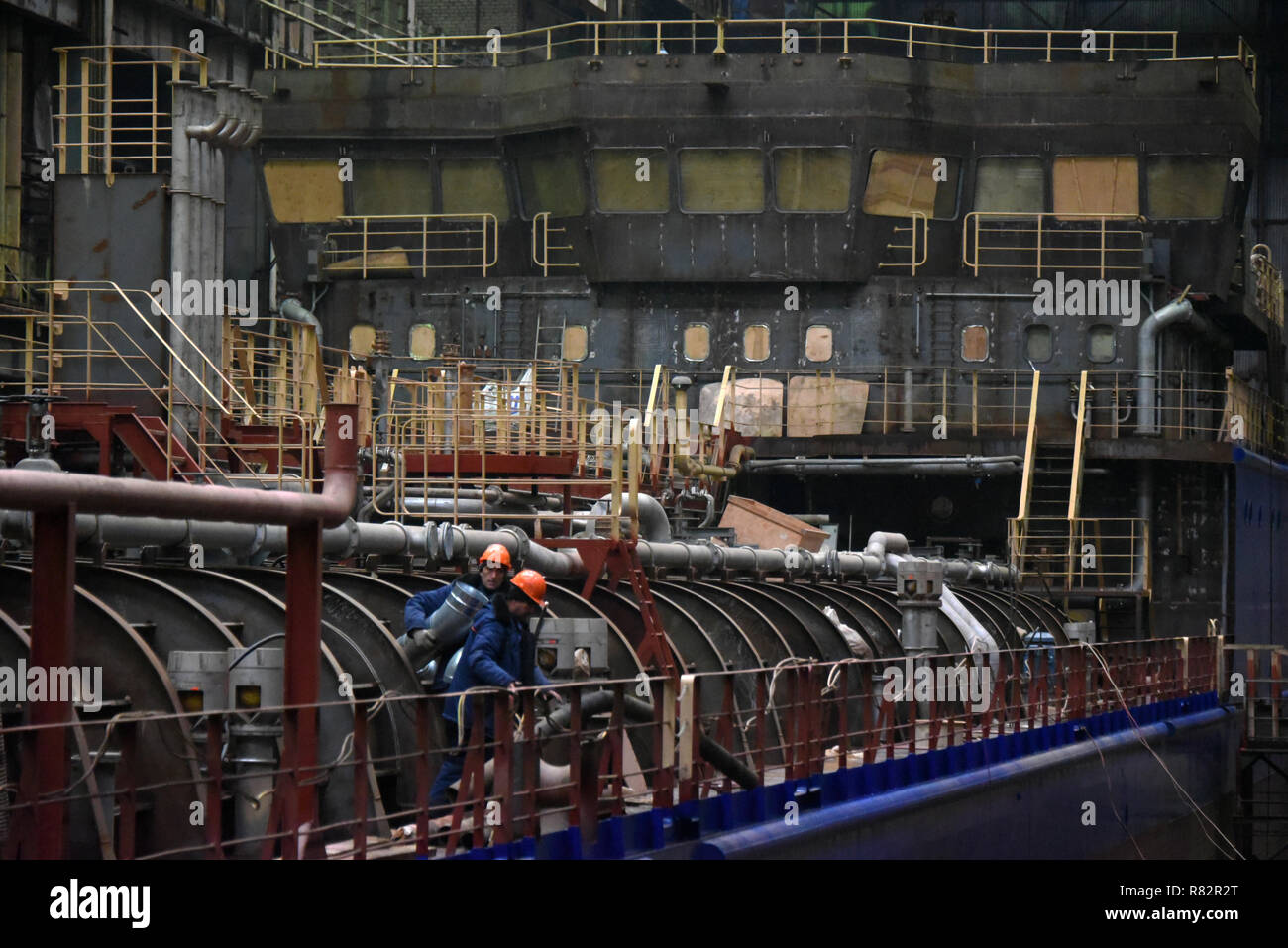 Ship building at the Russian shipyard "LOTOS" in Astrakhan, Russia ...