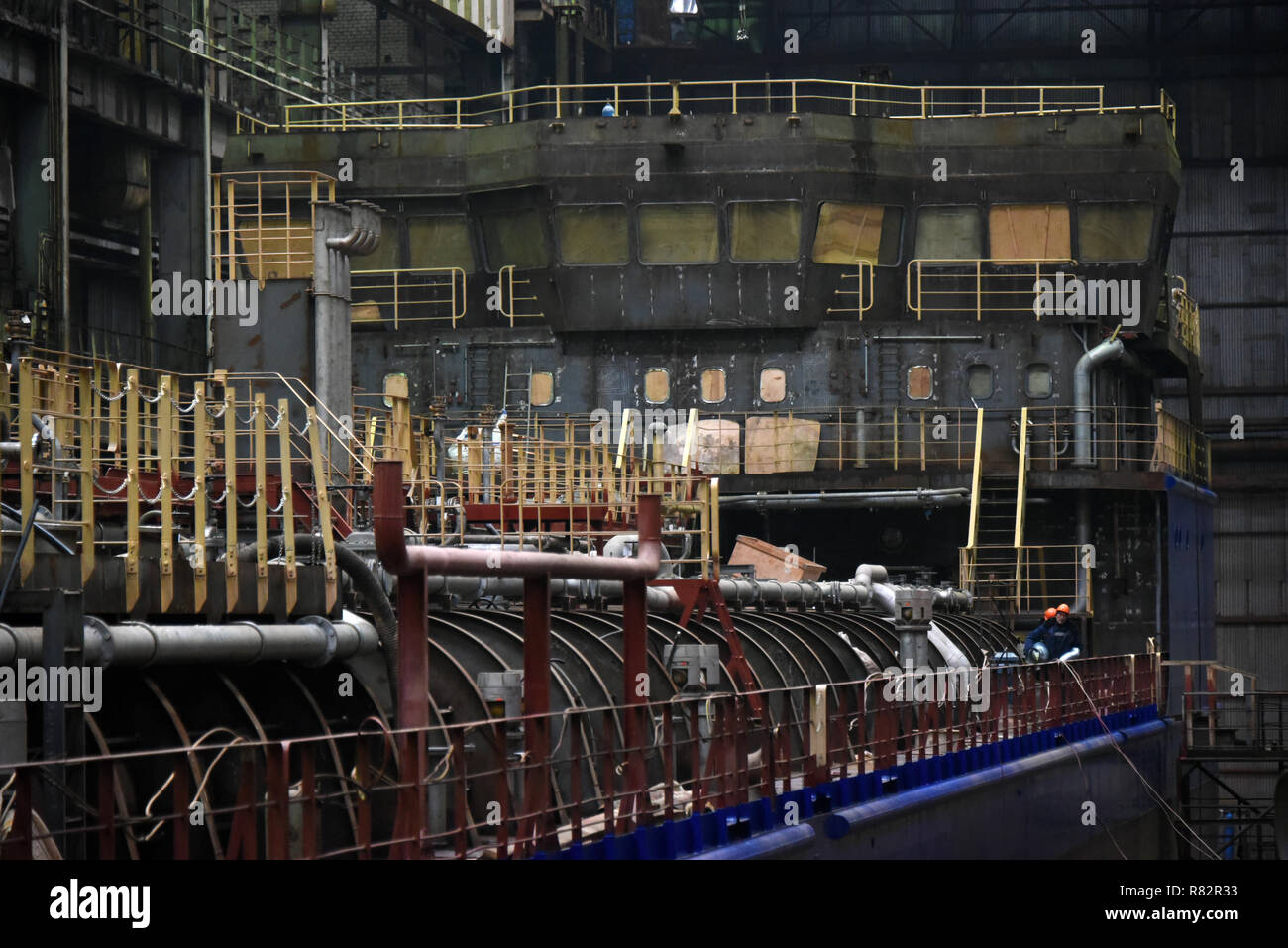 Ship building at the Russian shipyard "LOTOS" in Astrakhan, Russia ...