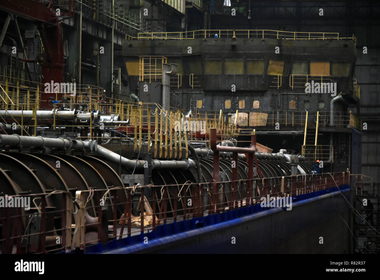 Ship building at the Russian shipyard "LOTOS" in Astrakhan, Russia ...