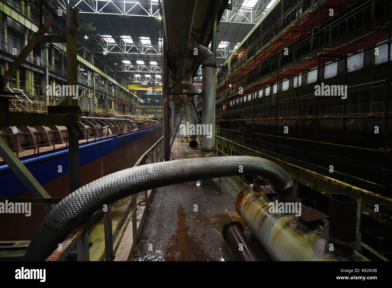 Ship building at the Russian shipyard "LOTOS" in Astrakhan, Russia ...