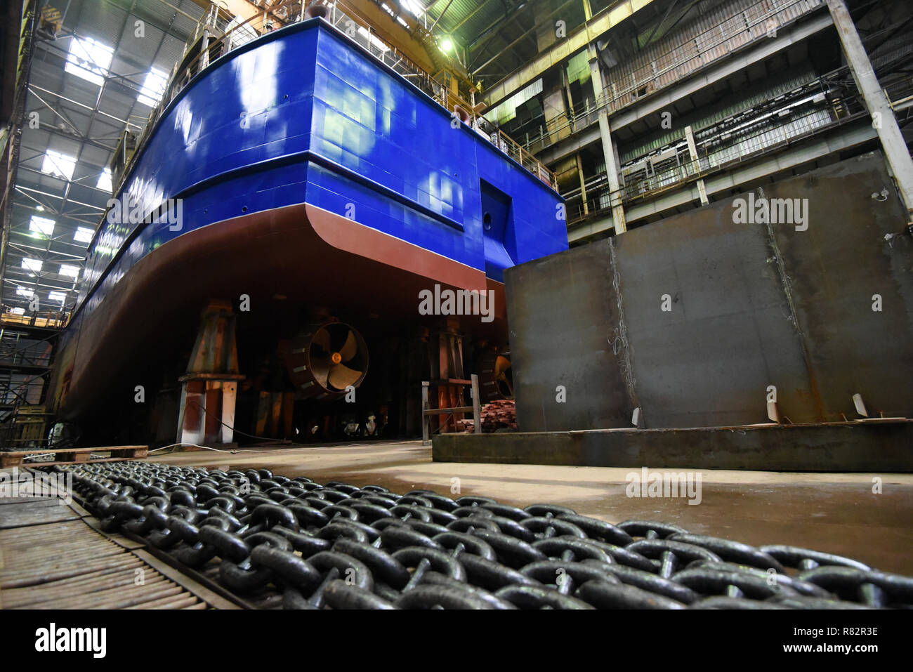 Ship building at the Russian shipyard "LOTOS" in Astrakhan, Russia ...