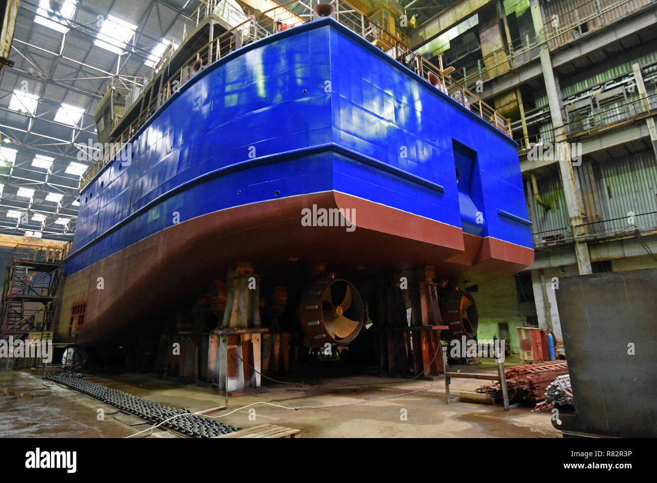 Ship building at the Russian shipyard "LOTOS" in Astrakhan, Russia ...
