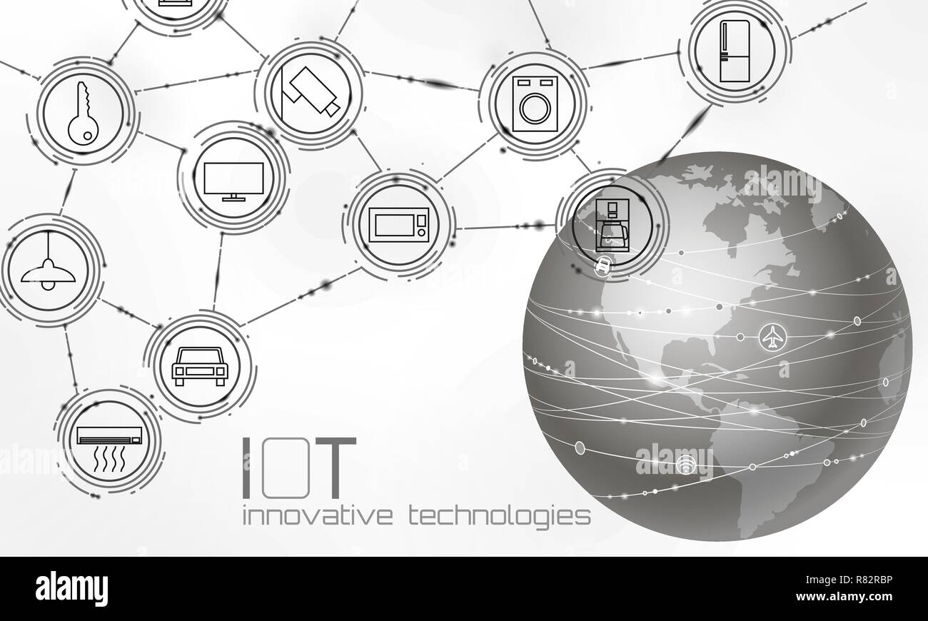 Planet Earth America USA continent internet of things innovation technology concept. Wireless ...