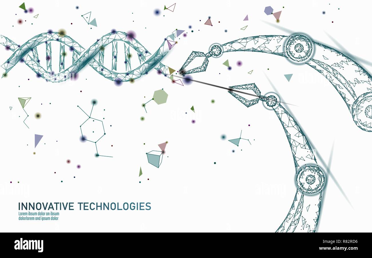 DNA 3D structure editing medicine concept. Low poly polygonal triangle ...