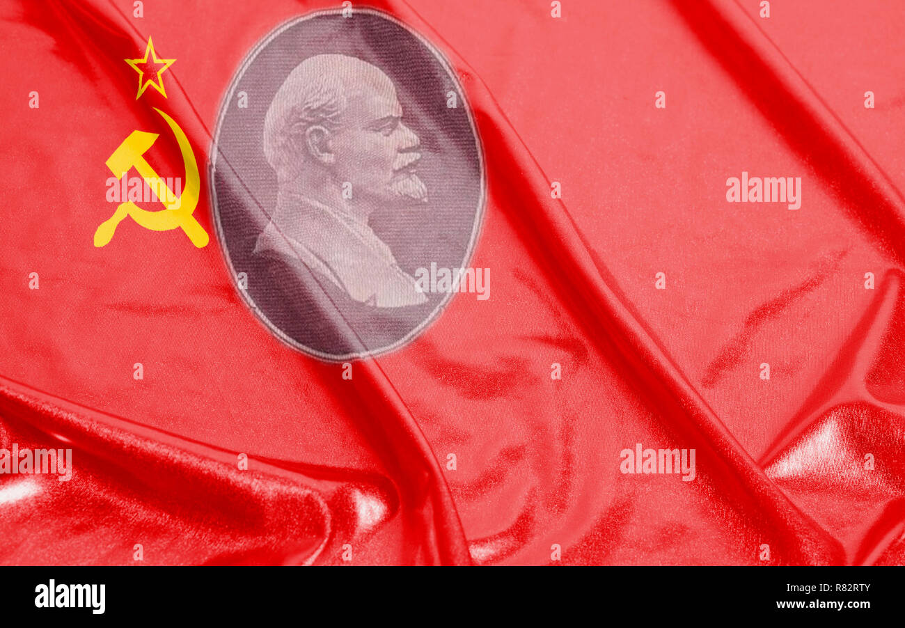 Flag of the Soviet Union with portraits of Vladimir Lenin Stock Photo ...