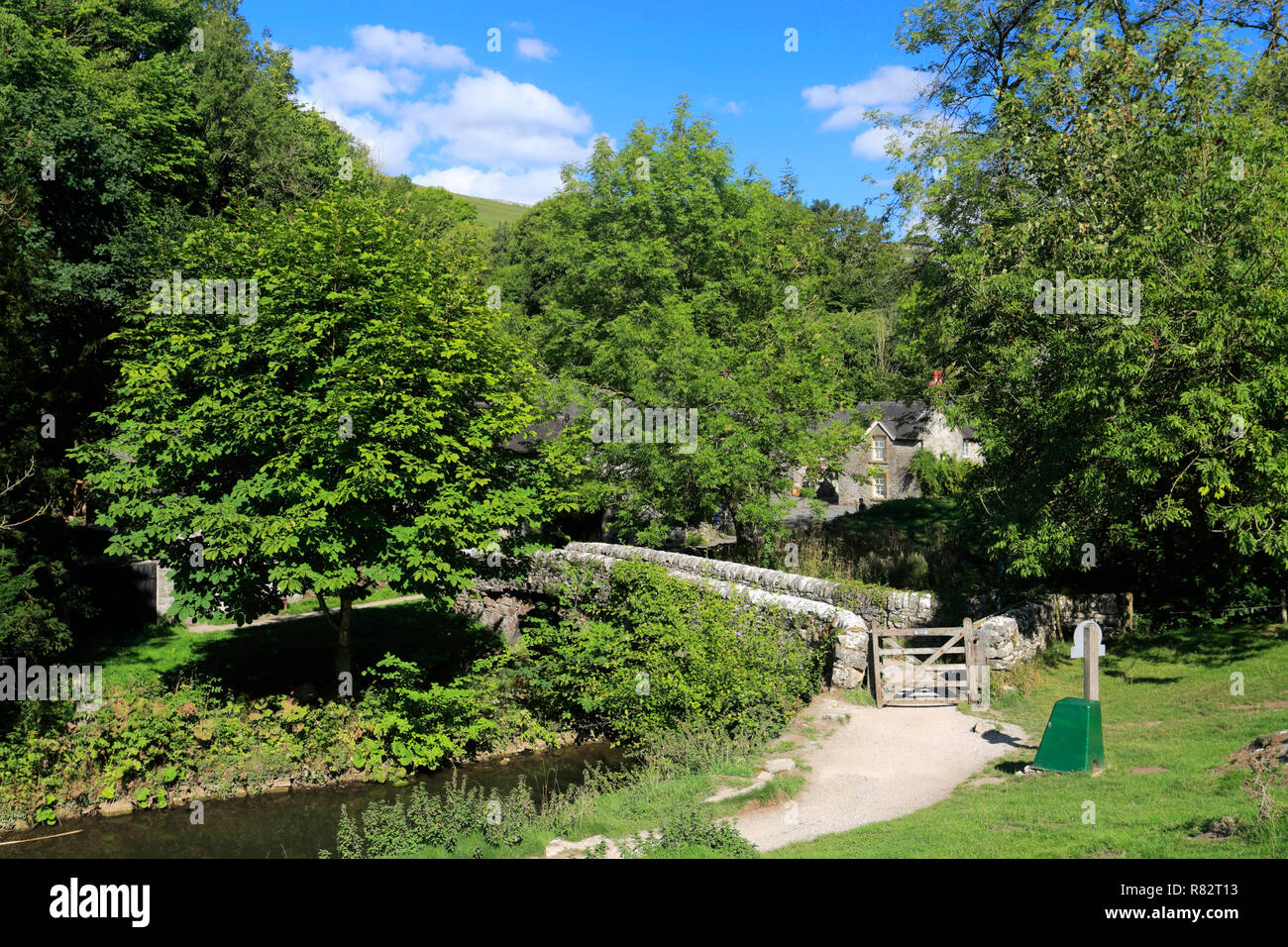 Summer, the Viator Bridge at Milldale, river Dove, Dovedale, Upper Dove ...