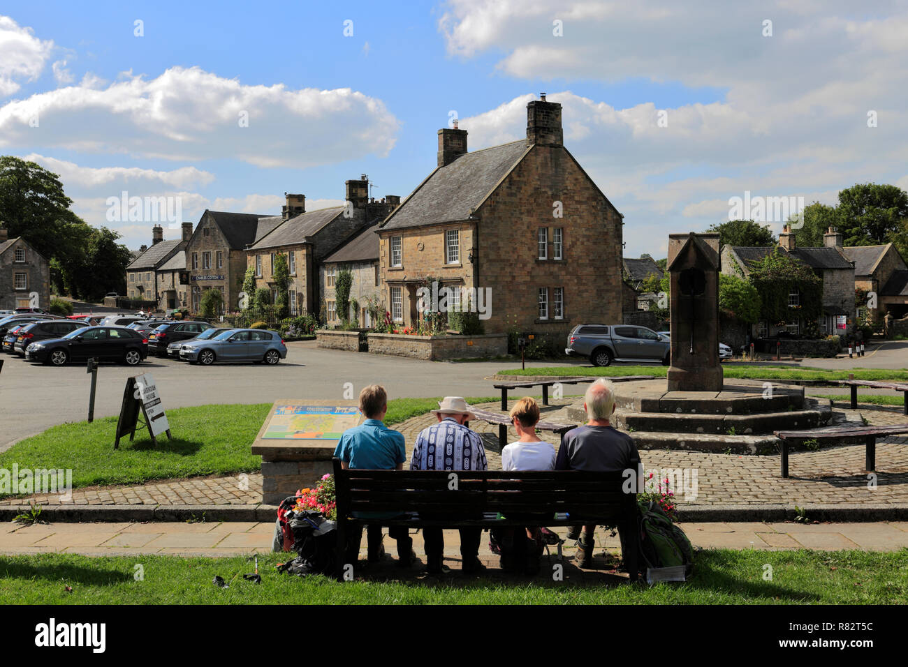 Summer view over Hartington village Green, Peak District National Park ...