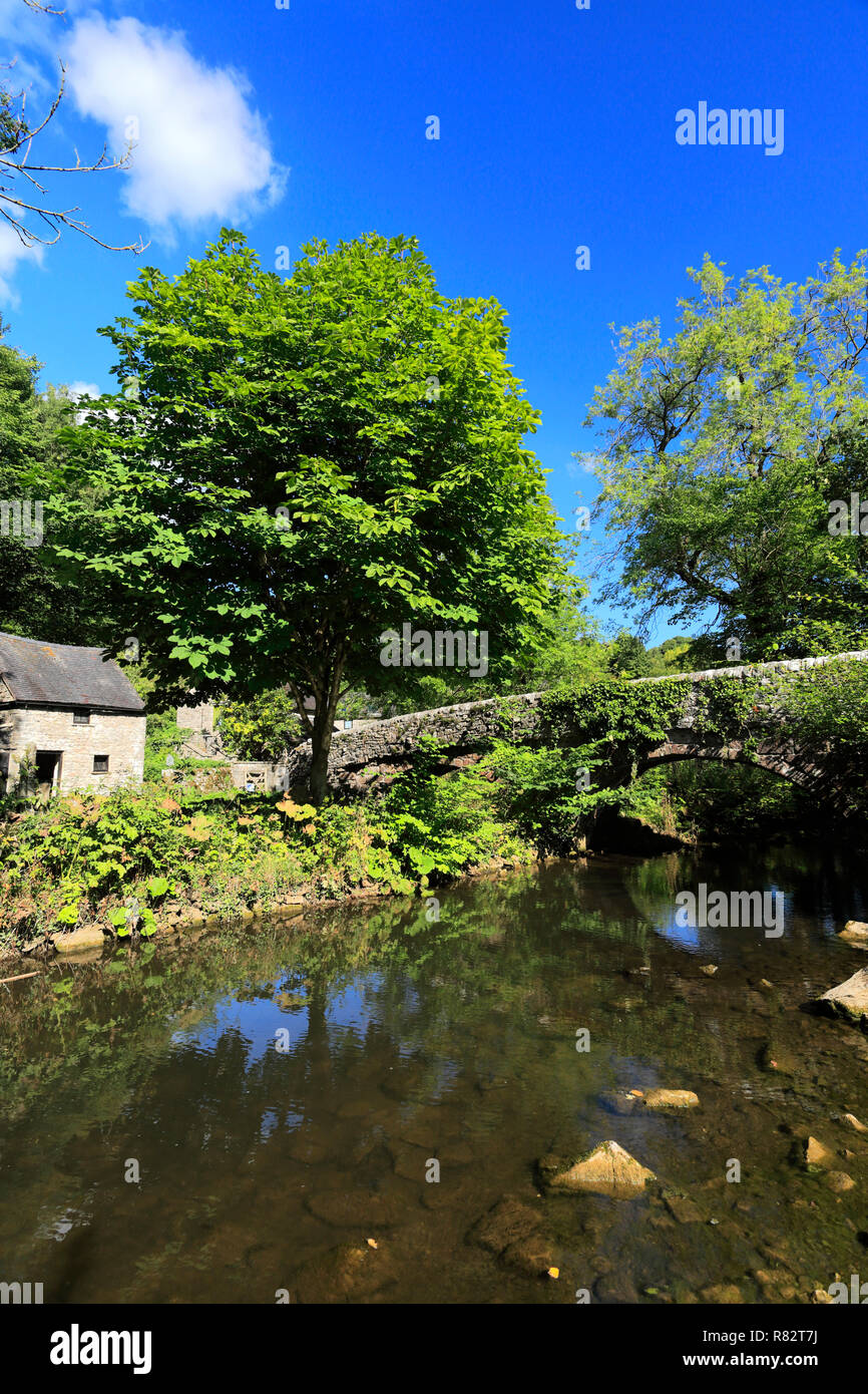 Summer, the Viator Bridge at Milldale, river Dove, Dovedale, Upper Dove ...
