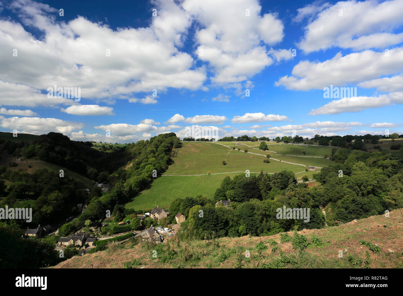 Summer view over Milldale village, Upper Dove valley, Peak District ...