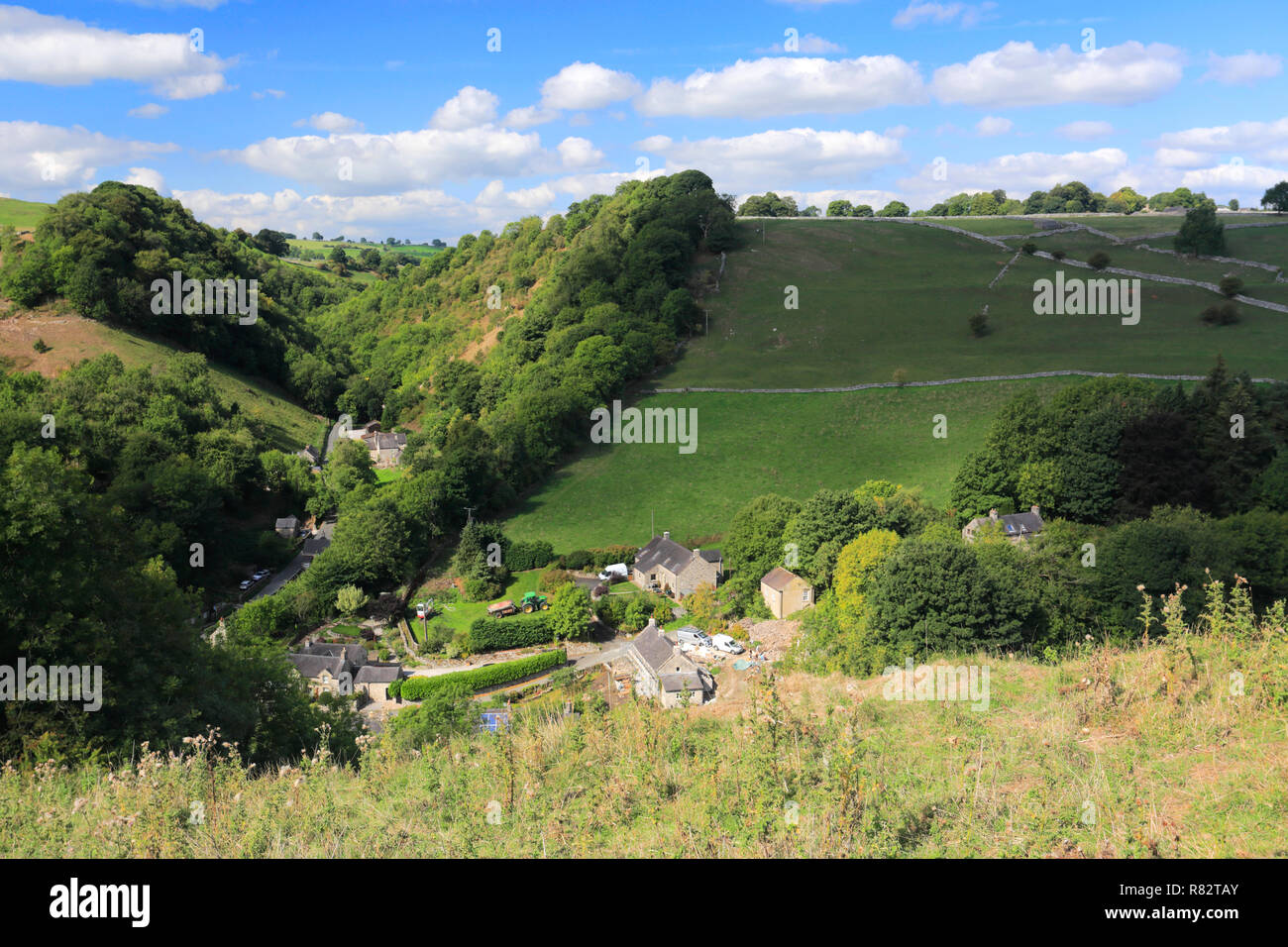 Summer view over Milldale village, Upper Dove valley, Peak District ...