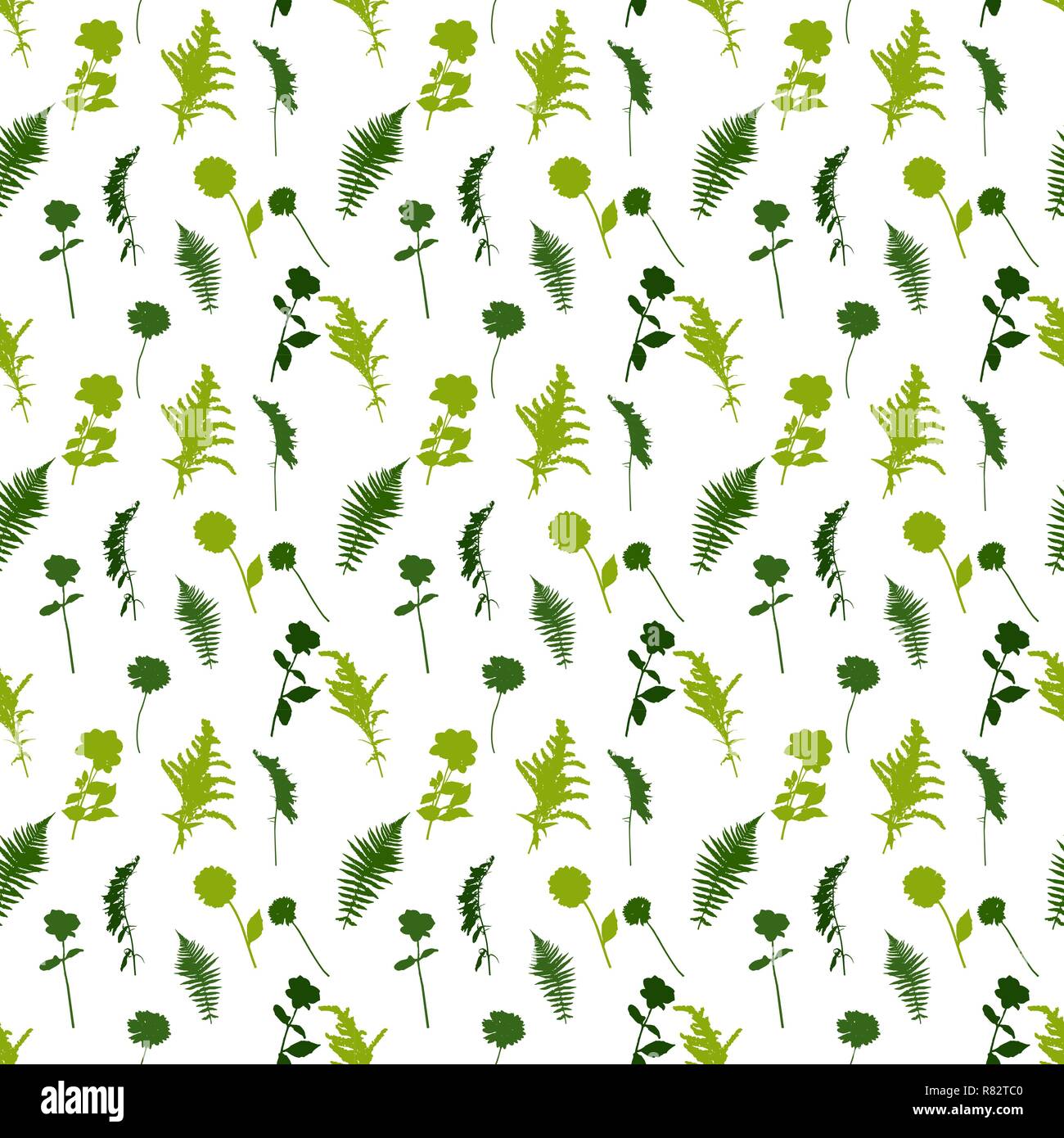 Colorful green twig fern and other plants of nature. seamless pattern. Vector Illustration Stock ...