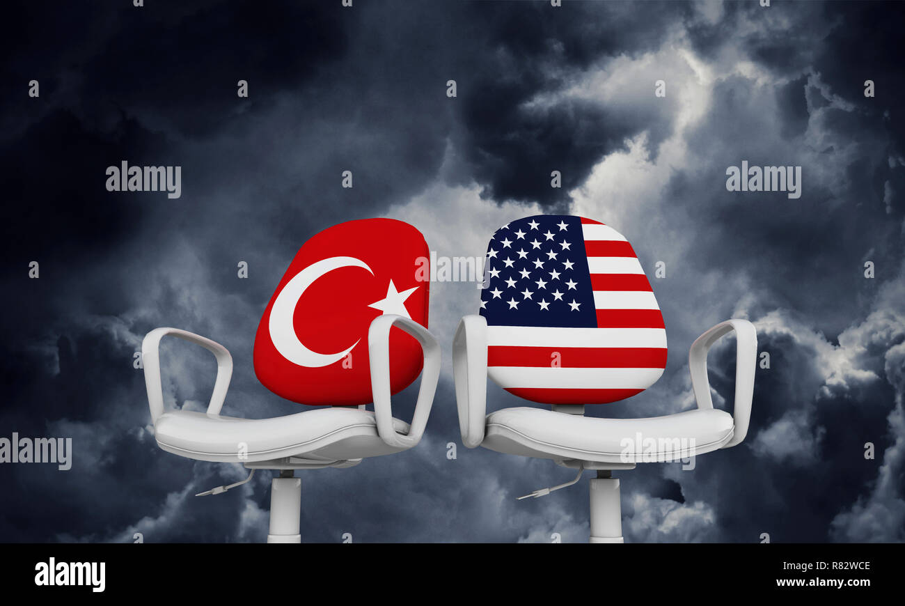 Turkey and USA business chairs. Internationl relationship concept. 3D ...