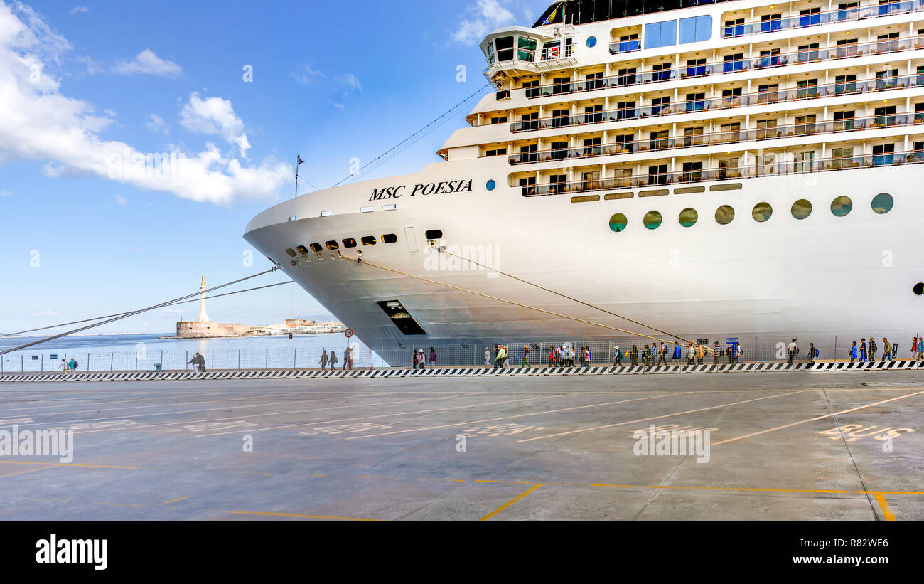 Messina, Sicily / Italy - Tourists, passengers getting out of a huge ...