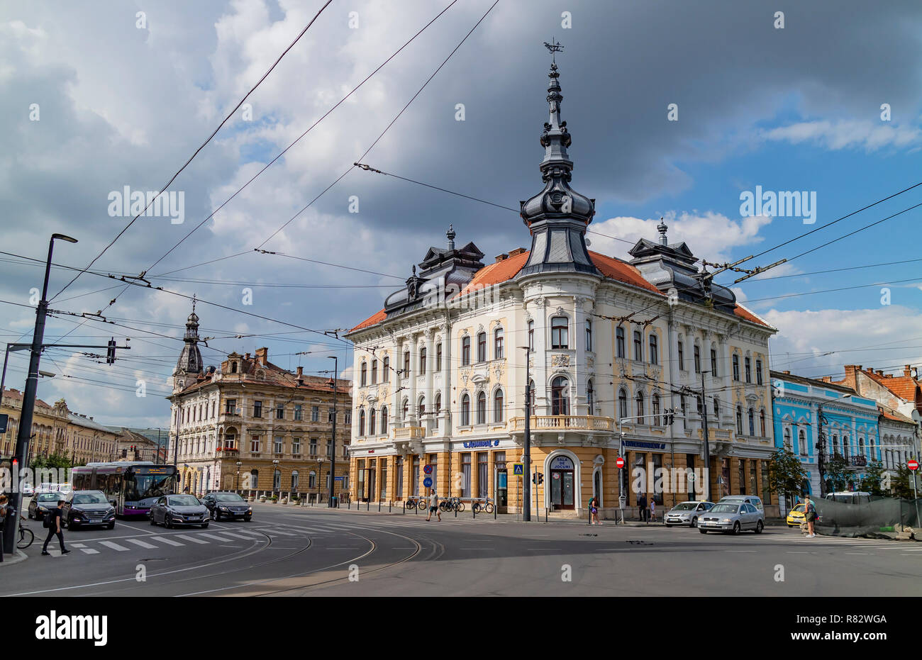 Cluj Napoca, Romania - July 27, 2018: A typical street view in the ...