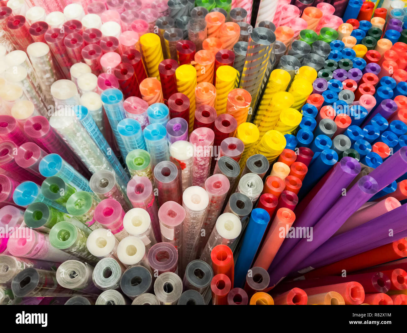 Multi colored transparent film rolls for packing bouquets Stock Photo ...