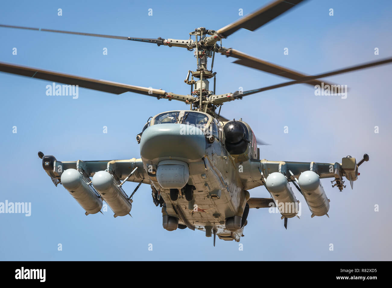 Attack helicopter Ka-52 Alligator, named the flying tank. Forward view ...