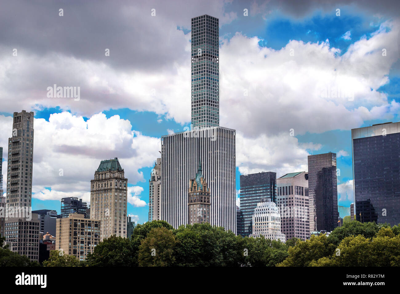 Manhattan Skyline from Central Park, New York USA October 13 2018. A ...
