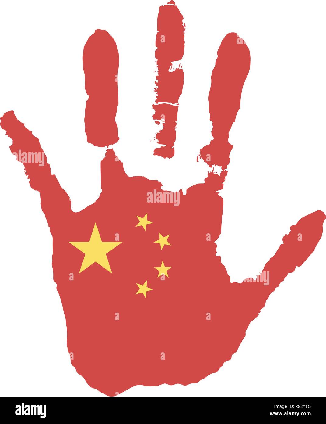 red flag with a star. vector handprint in the form of the flag of China ...