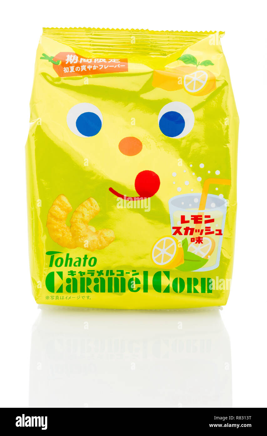 Winneconne, WI - 10 December 2018: A package of Tohato caramel corn ...