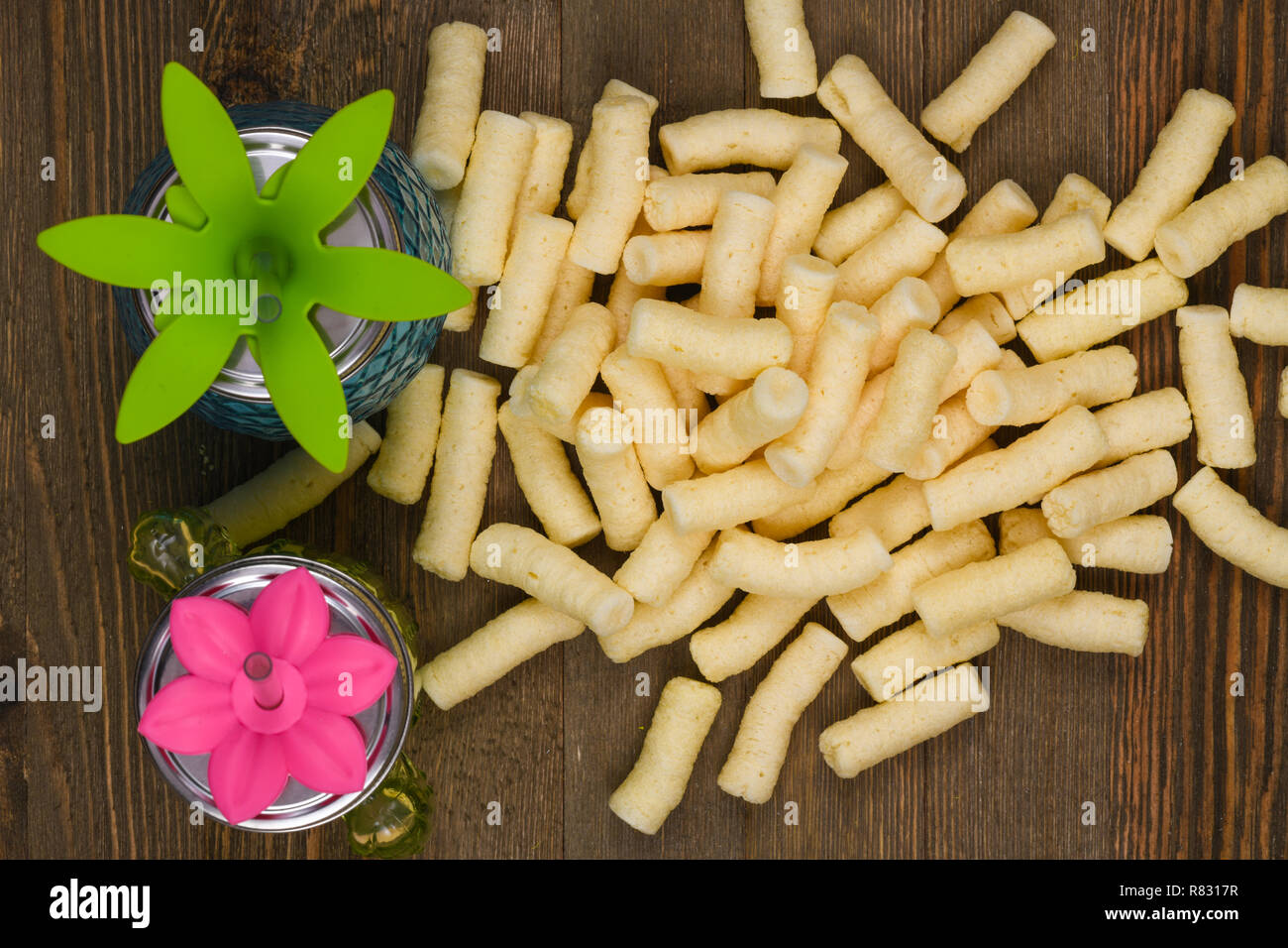 Corn puffs snack food texture background, close up detail Stock Photo ...