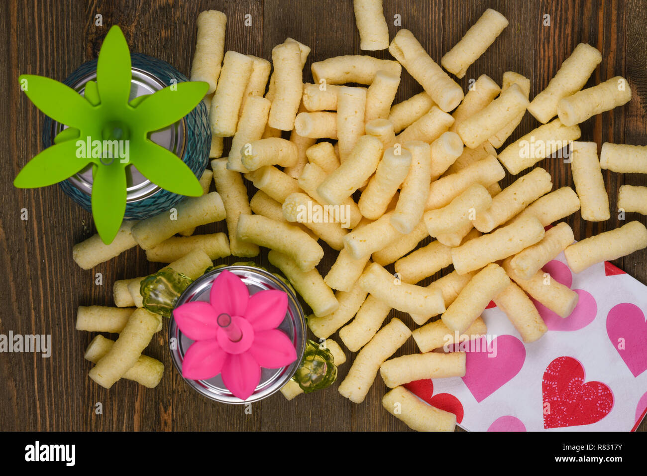 Corn puffs snack food texture background, close up detail Stock Photo ...