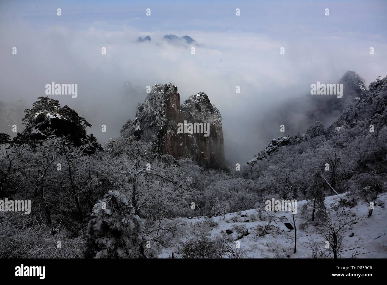 Huangshan. 12th Dec, 2018. Photo taken on Dec. 12, 2018 shows the Huangshan Mountain Scenic Area ...