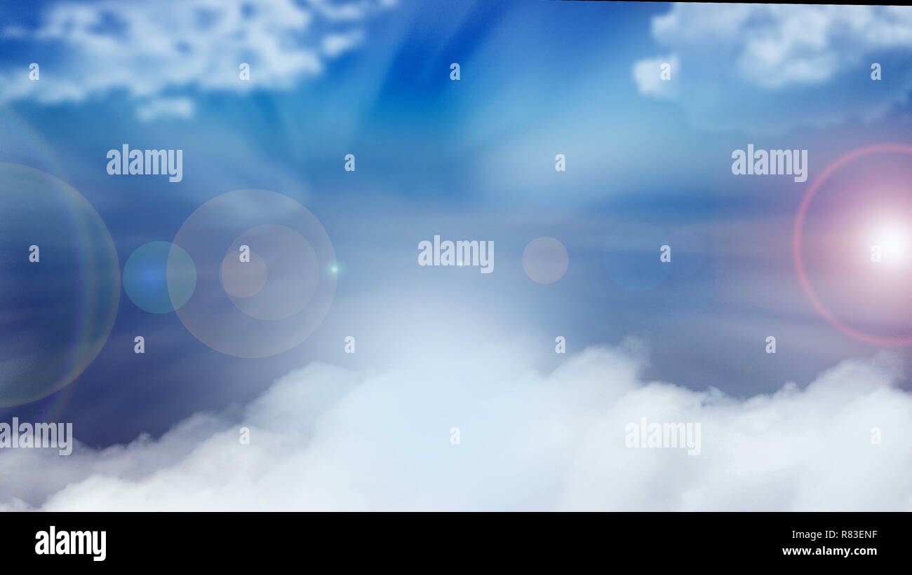 Refraction of light - rays, blue sky and sun specks, modern abstract ...