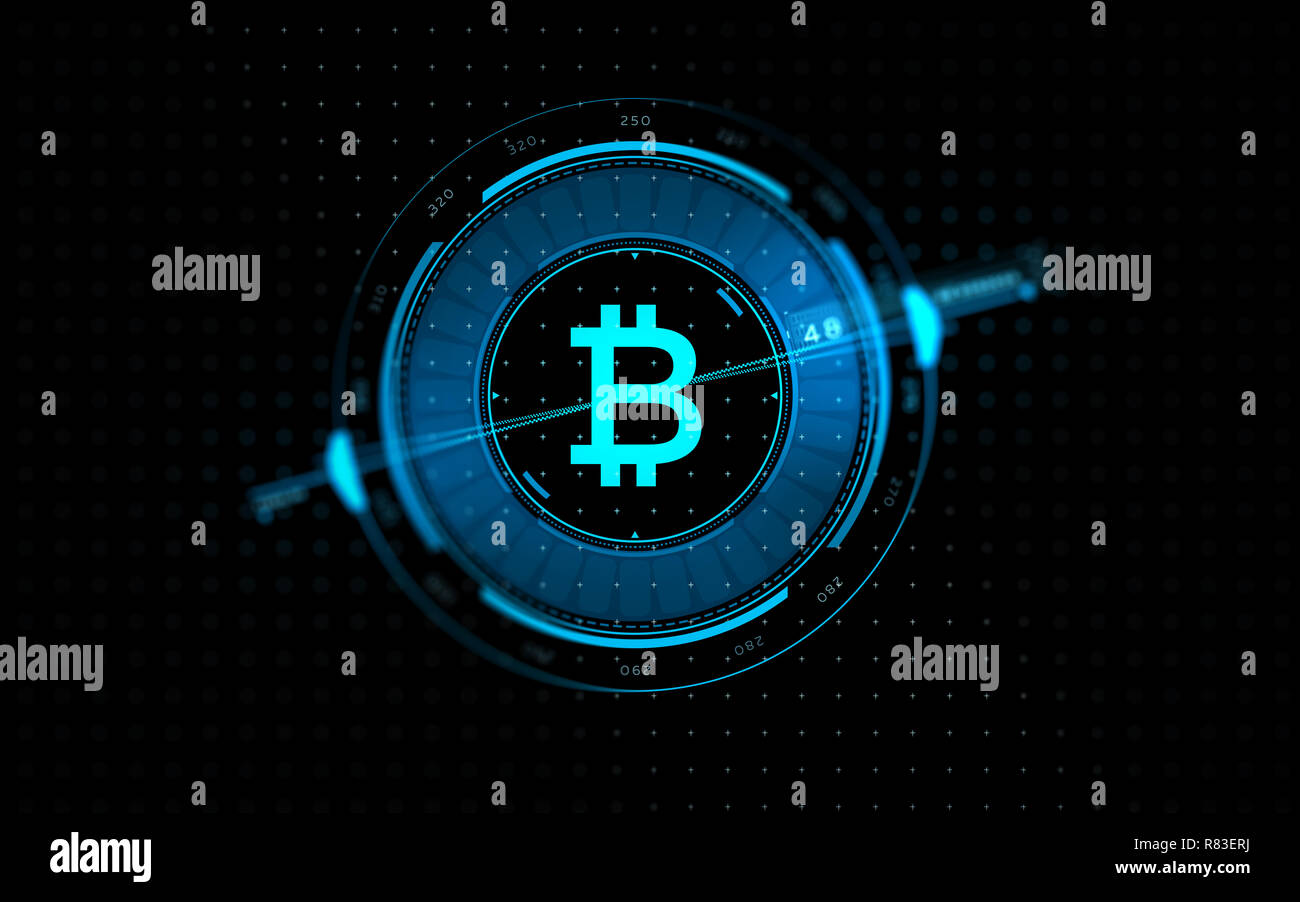 gold bitcoin projection over black background Stock Photo - Alamy
