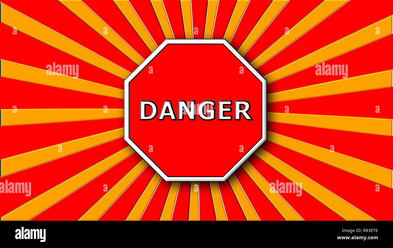 Danger sign on red and cartoon rays, decoration for creative, 3d ...