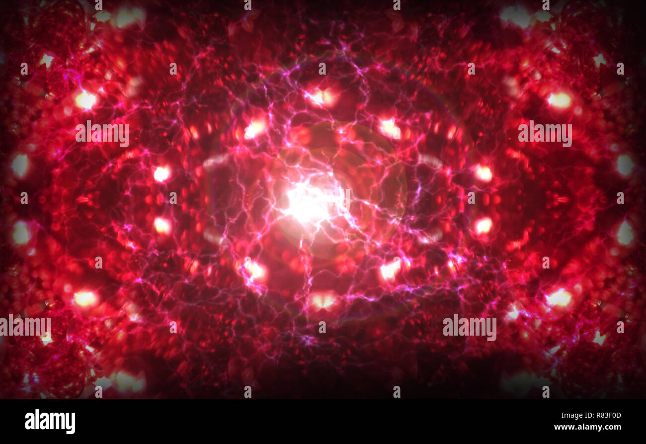 Abstract background with red lighths in scpace with lightning bolts, 3d ...