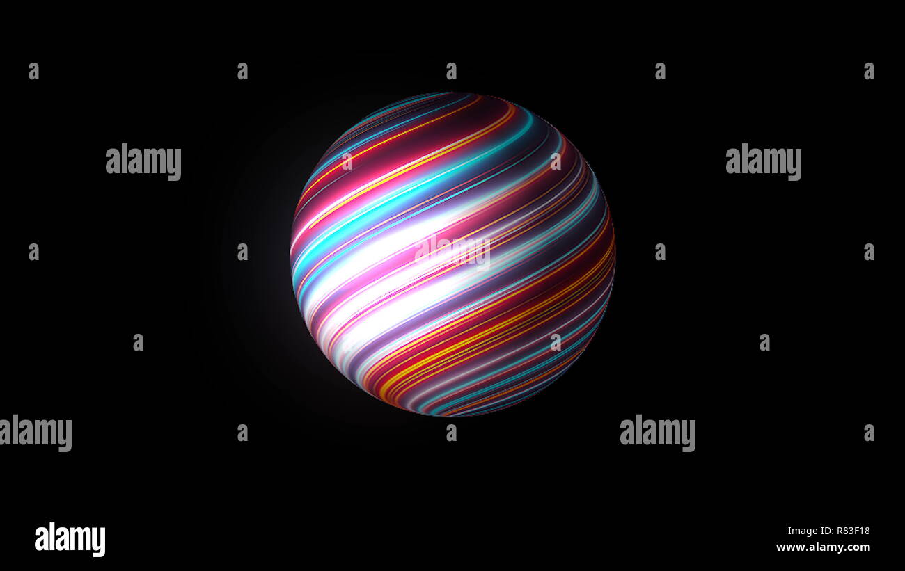 Sphere with surface with neon effect are in space , modern abstract 3d ...